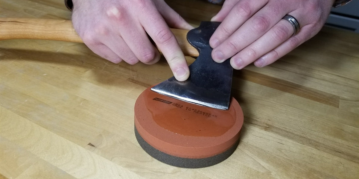 Sharpen an Axe with a Norton IB64 Round Stone — Sharpening Supplies