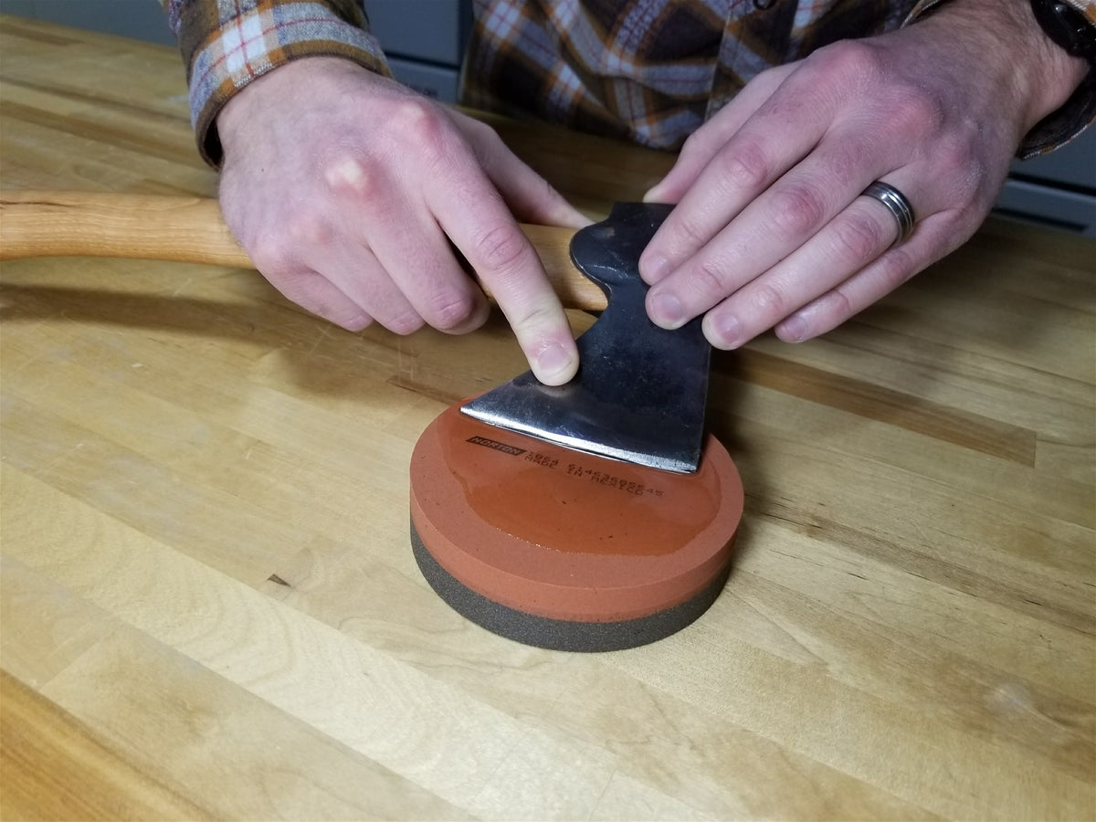 Sharpen an Axe with a Norton IB64 Round Stone — Sharpening Supplies