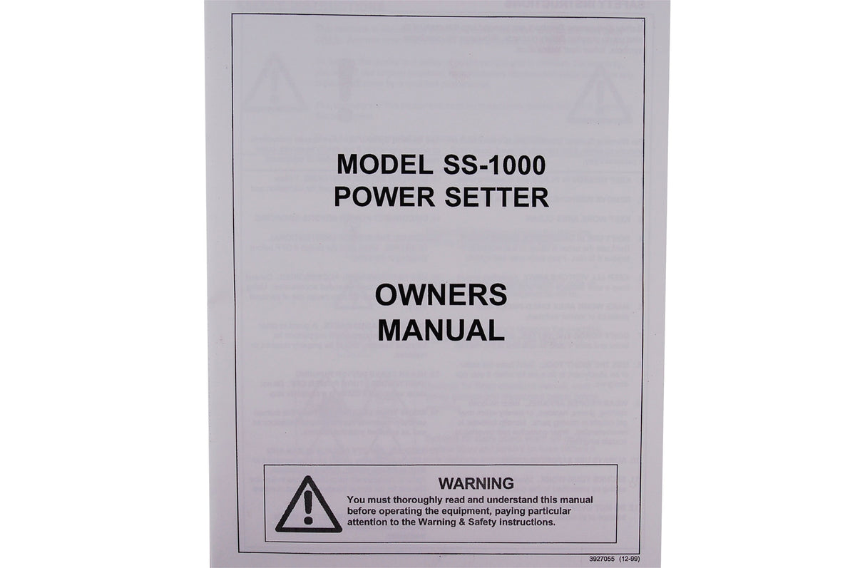 Manual for Foley-Belsaw Model SS1000 Setter — Sharpening Supplies