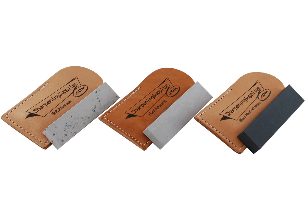 4" Pocket Arkansas 3-Stone Kit With Leather Pouches — Sharpening Supplies